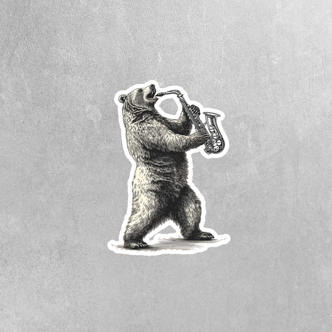 Bear Sticker | Saxophone Bear Sticker | Musical Bear Sticker - Etsy
