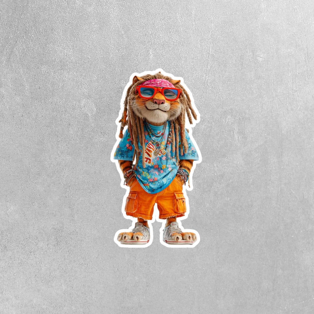Dreadlocks Tiger Sticker: Funny Chillin’ Creatures Vinyl Decal - Etsy