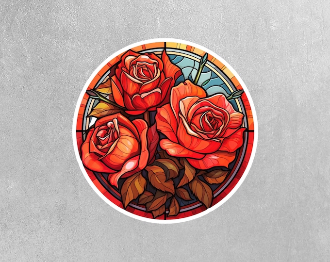 Rose Sticker, Rose Stained Glass Window Sticker, Flowers Sticker, Roses ...