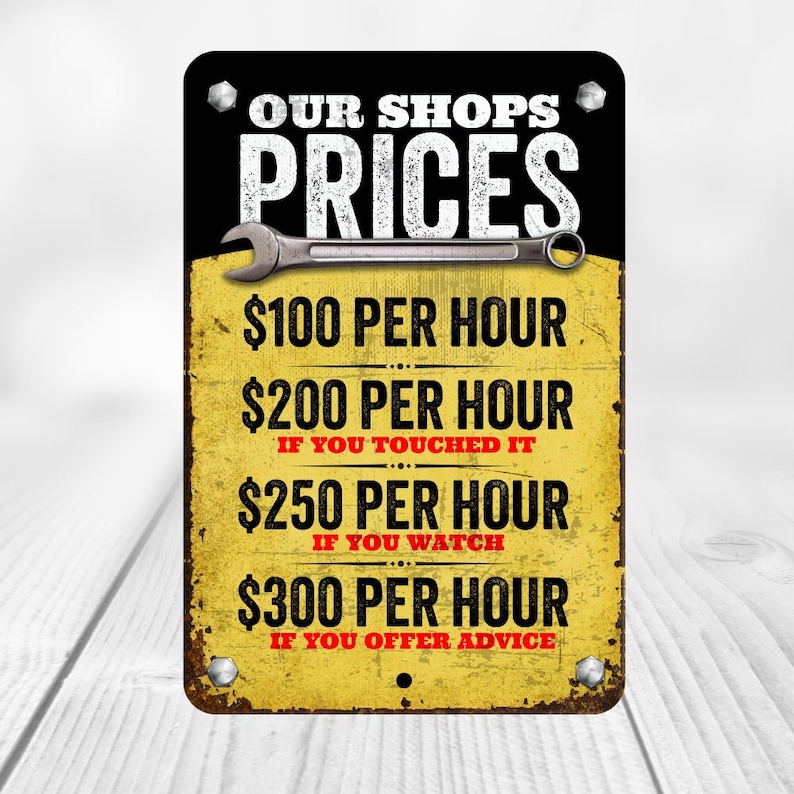 Mechanic Shop Sign, Funny Mechanic Price List Sign - Etsy