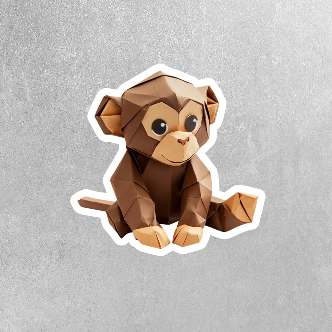 Origami Monkey Sticker - Cute Monkey Sticker - Origami Monkey Decal - Etsy