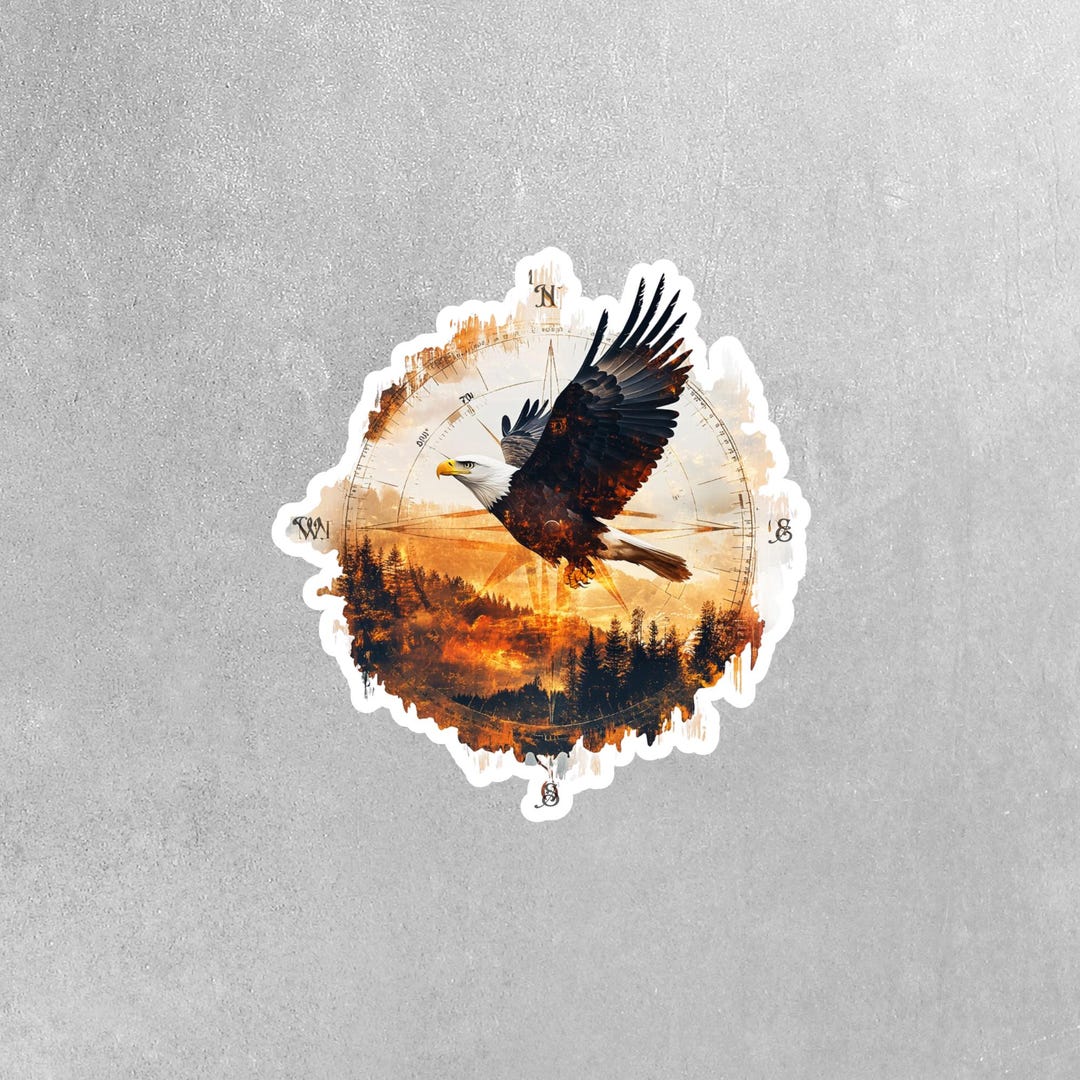 American Eagle Sticker | Compass Design, Double Exposure Eagle Decal ...