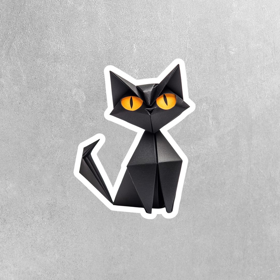 Origami Black Cat Sticker - Cute Black Cat Sticker - Origami Black Cat ...