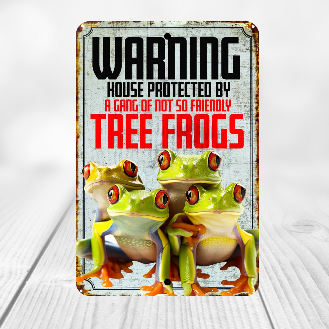 Funny Tree Frog Sign Rustic Tree Frog Warning Sign Group of Tree Frog ...