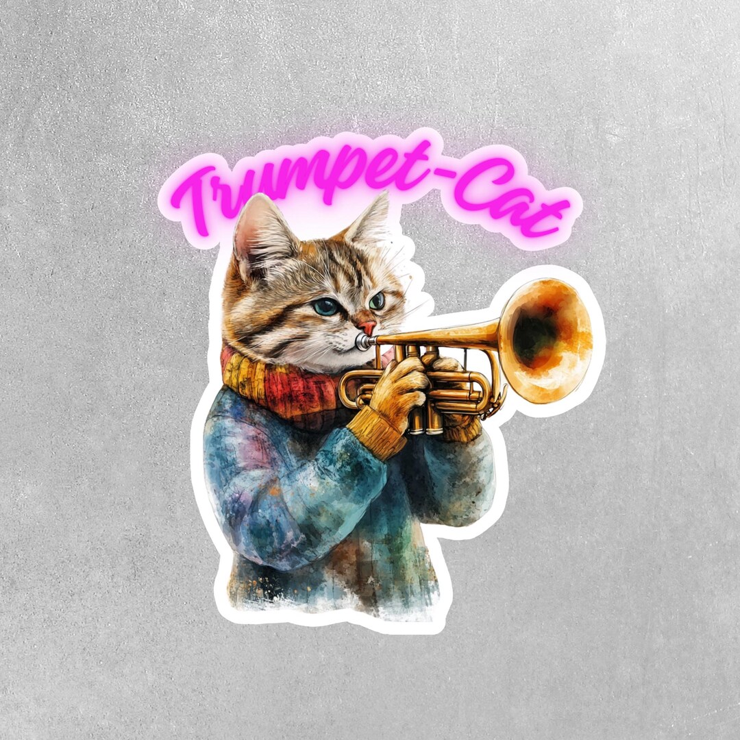 Trumpet-cat Sticker | Trumpet Playing Cat | Fun Musician Cat Art | Cute ...