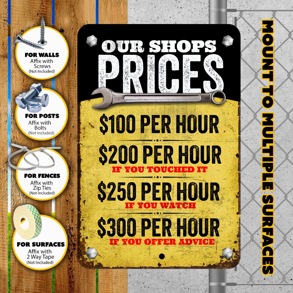 Mechanic Shop Sign, Funny Mechanic Price List Sign - Etsy