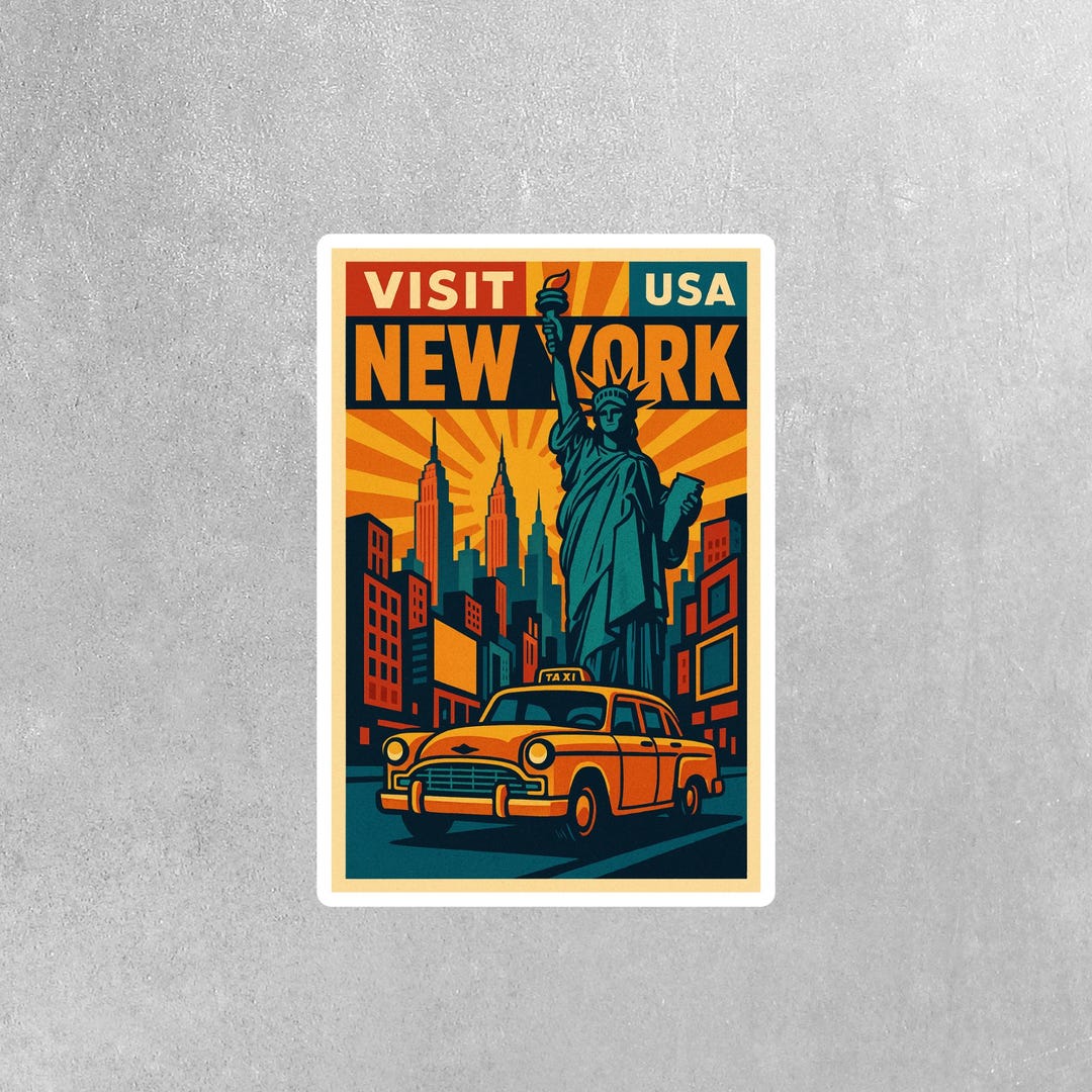 Vintage New York Travel Sticker: Retro Pop Art Design - Etsy