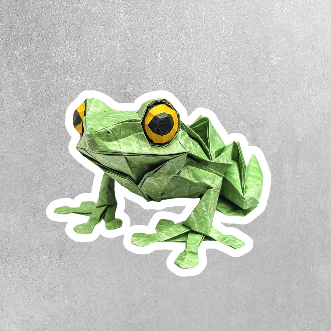 Origami Tree Frog Sticker - Cute Tree Frog Sticker - Origami Tree Frog ...