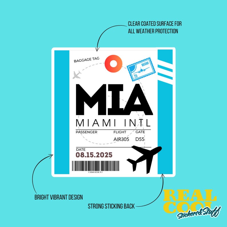 MIA Luggage Tag Sticker | Aviation Stickers | Miami Airport Sticker - Etsy