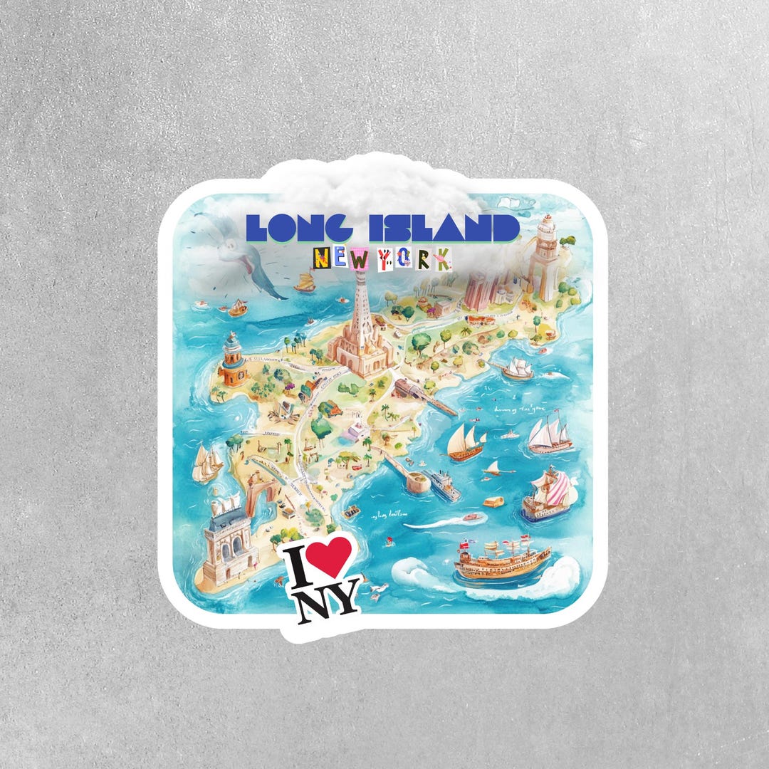 Long Island Sticker - New York Vintage Travel Decal, NY Souvenir ...