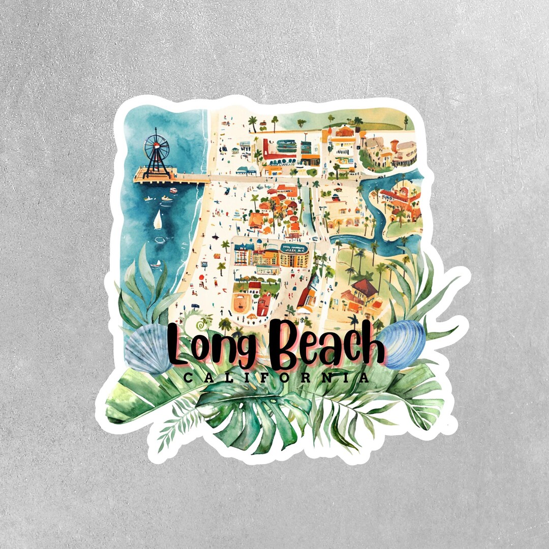 Long Beach Sticker - California Beach Decor, Surfing Art, Travel ...