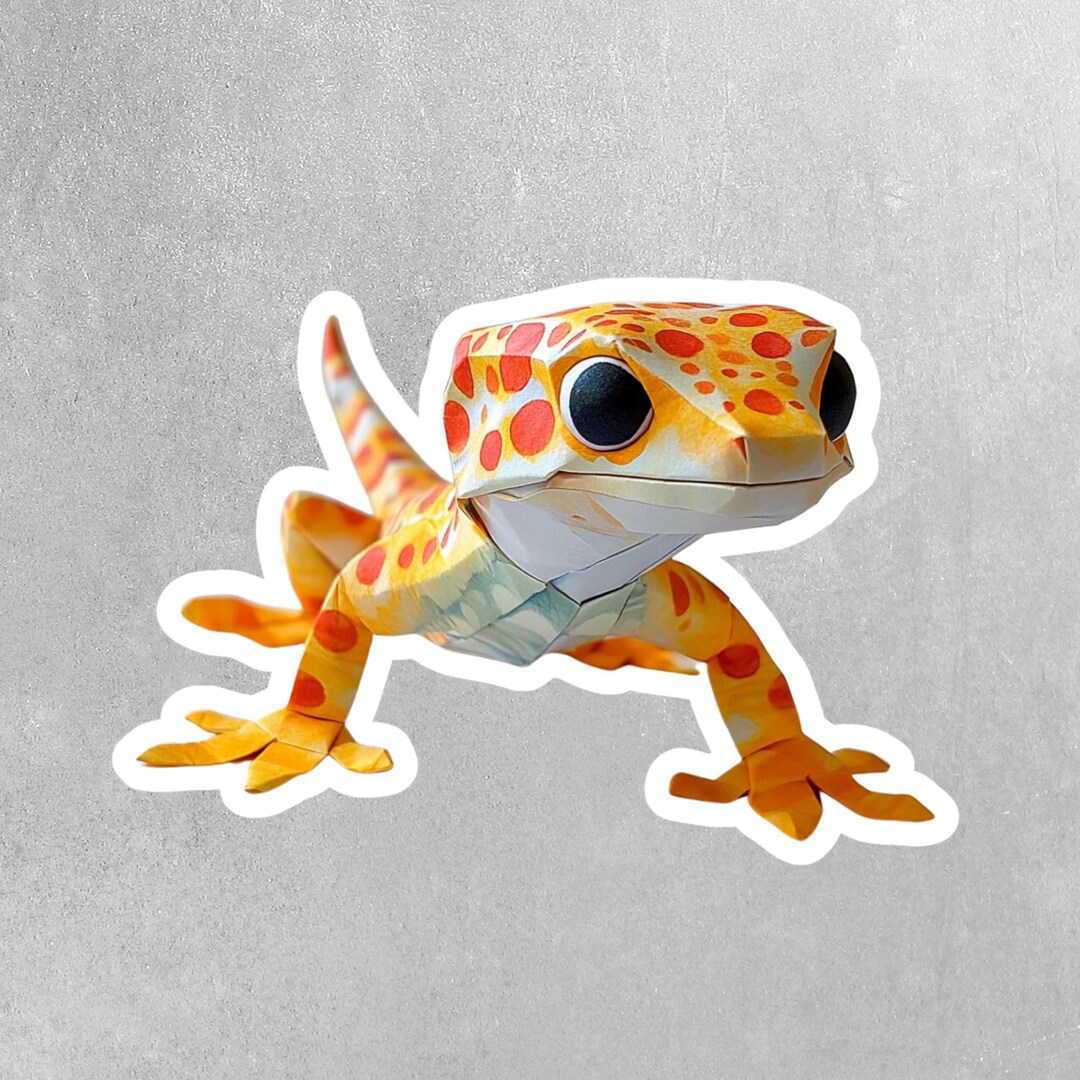 Origami Leopard Gecko Sticker - Cute Leopard Gecko Sticker - Origami ...