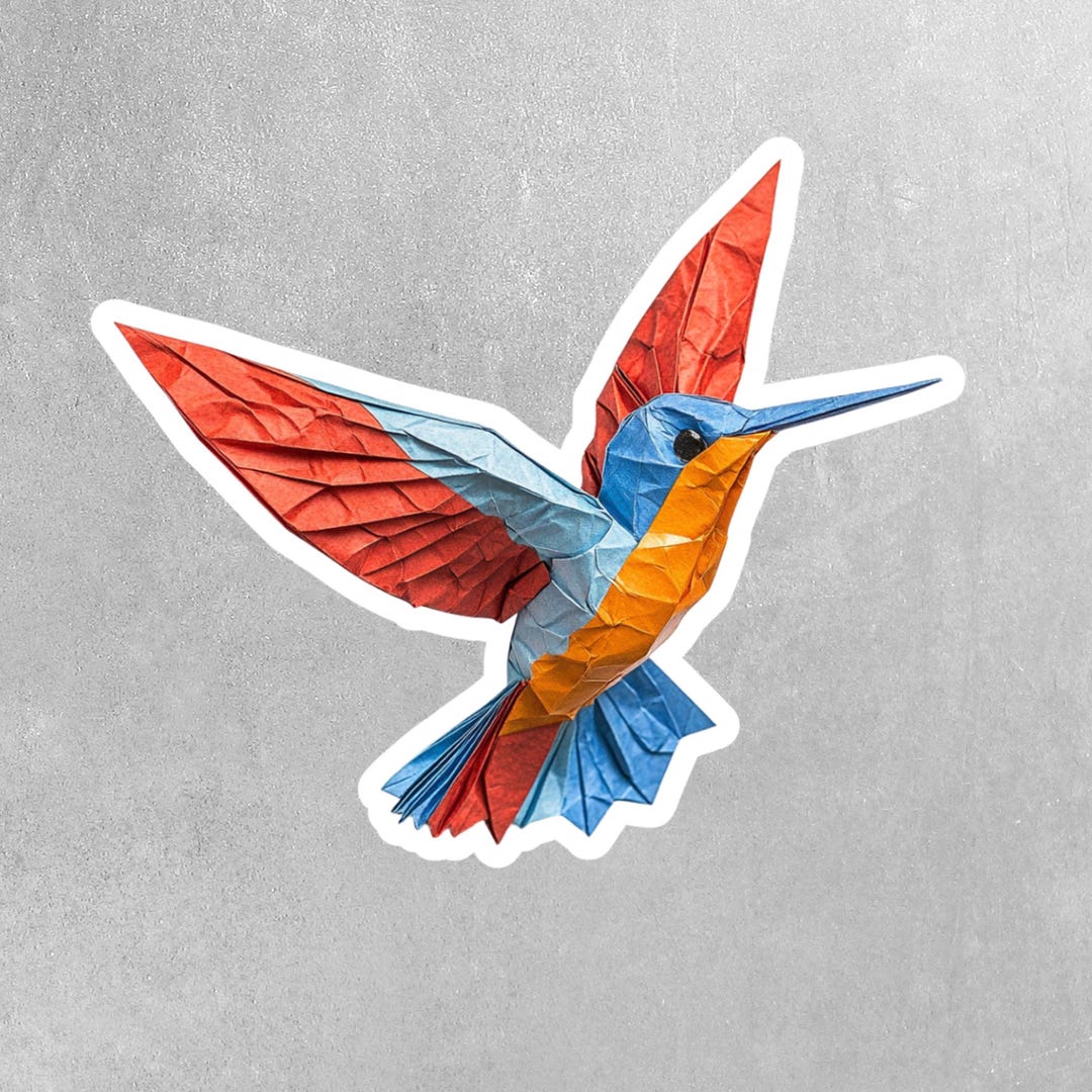 Origami Hummingbird Sticker - Cute Hummingbird Sticker - Origami ...