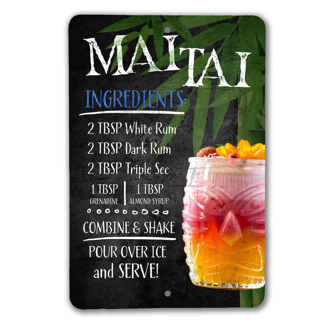 Bar Sign | Mai Tai Recipe Bar Sign | Cocktail Recipe Sign - Etsy