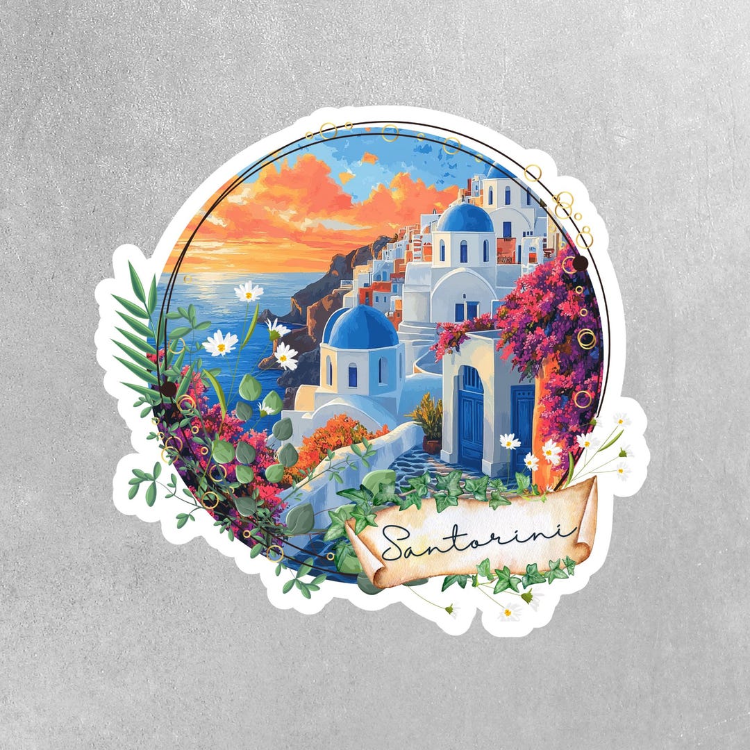 Santorini Sticker - Elegant Greece Sticker - Santorini Souvenir Sticker ...