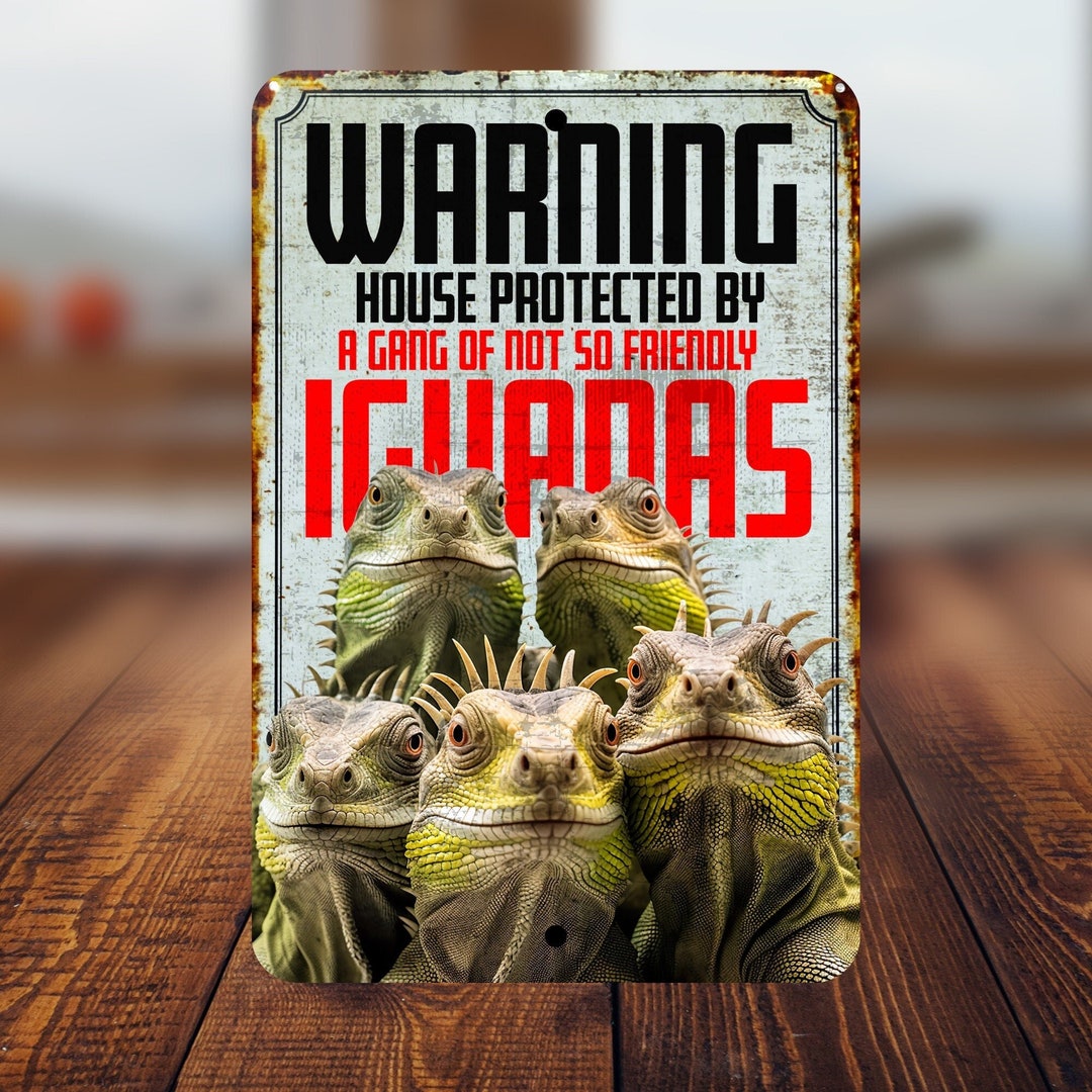 Funny Iguana Sign Rustic Iguana Warning Sign Group of Iguana Warning ...