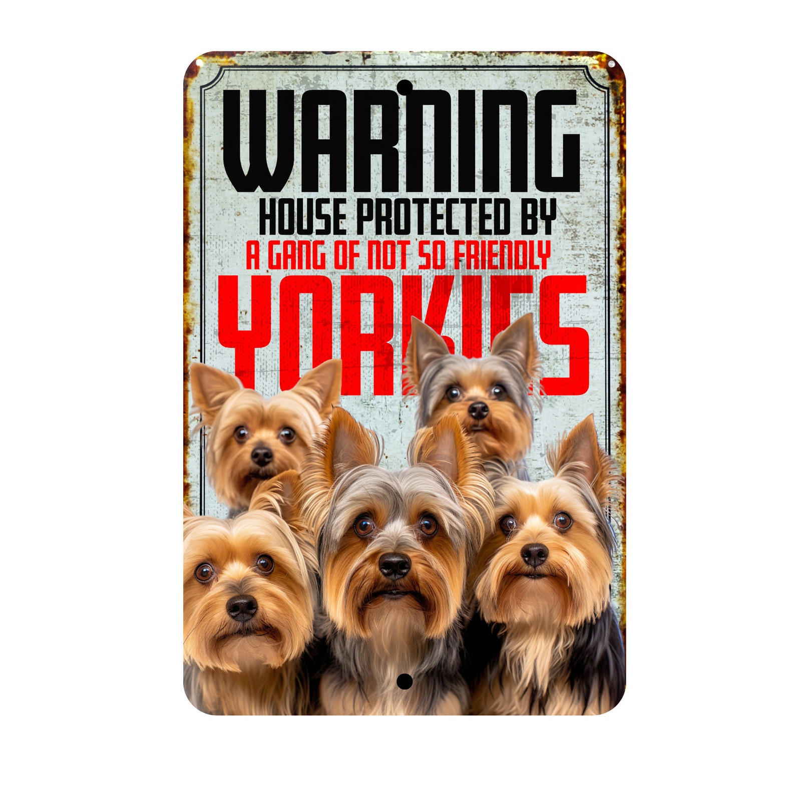 Funny Yorkie Sign | Rustic Yorkie Warning Sign | Group of Yorkie ...