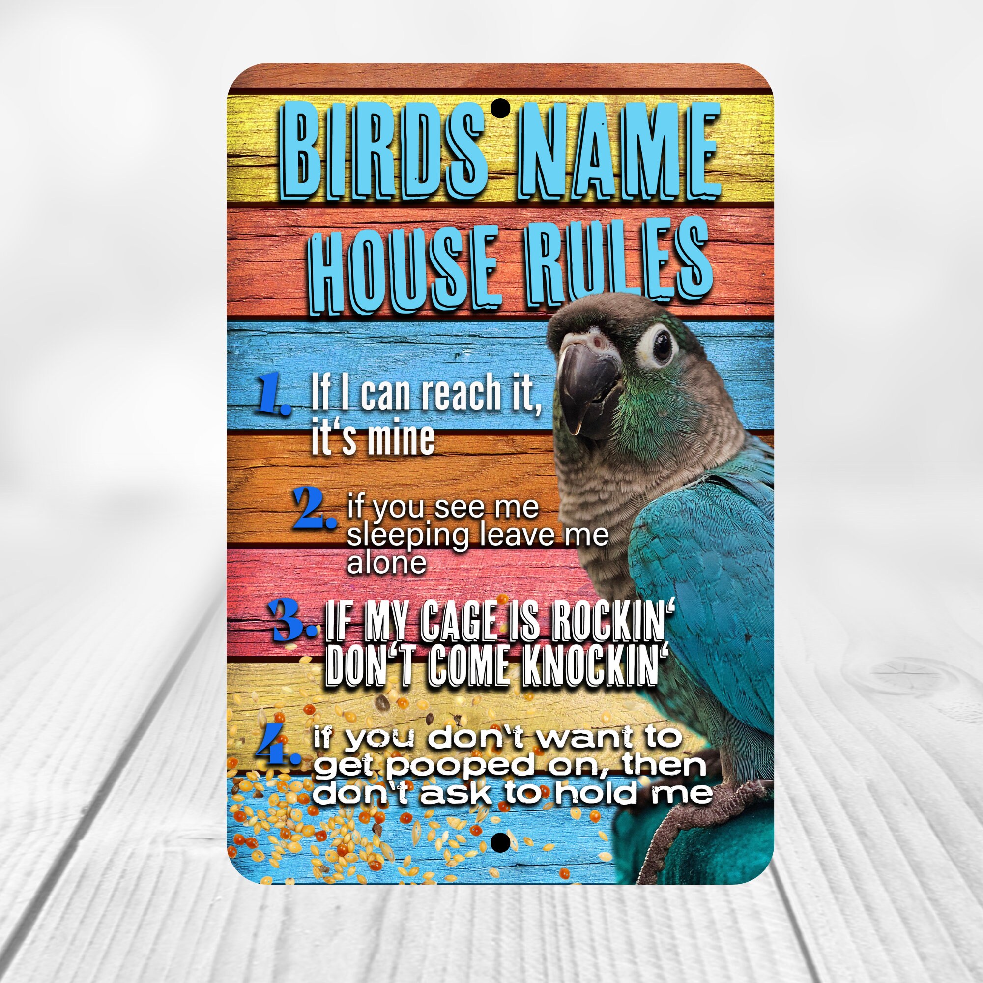 Turquoise Conure House Rules Sign | Personalized Turquoise Conure Sign ...