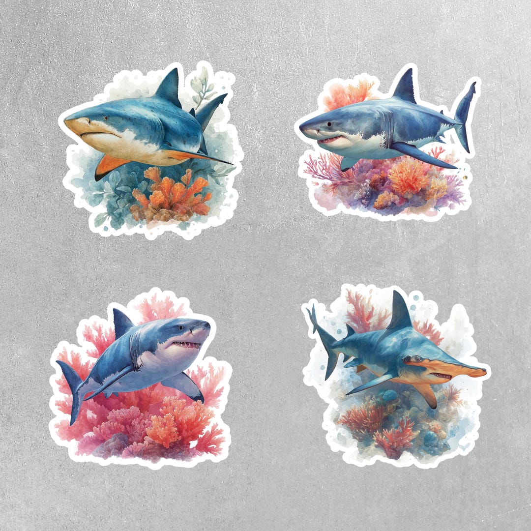 Shark Stickers - Shark 4 Pack - Shark Reef Stickers - Etsy
