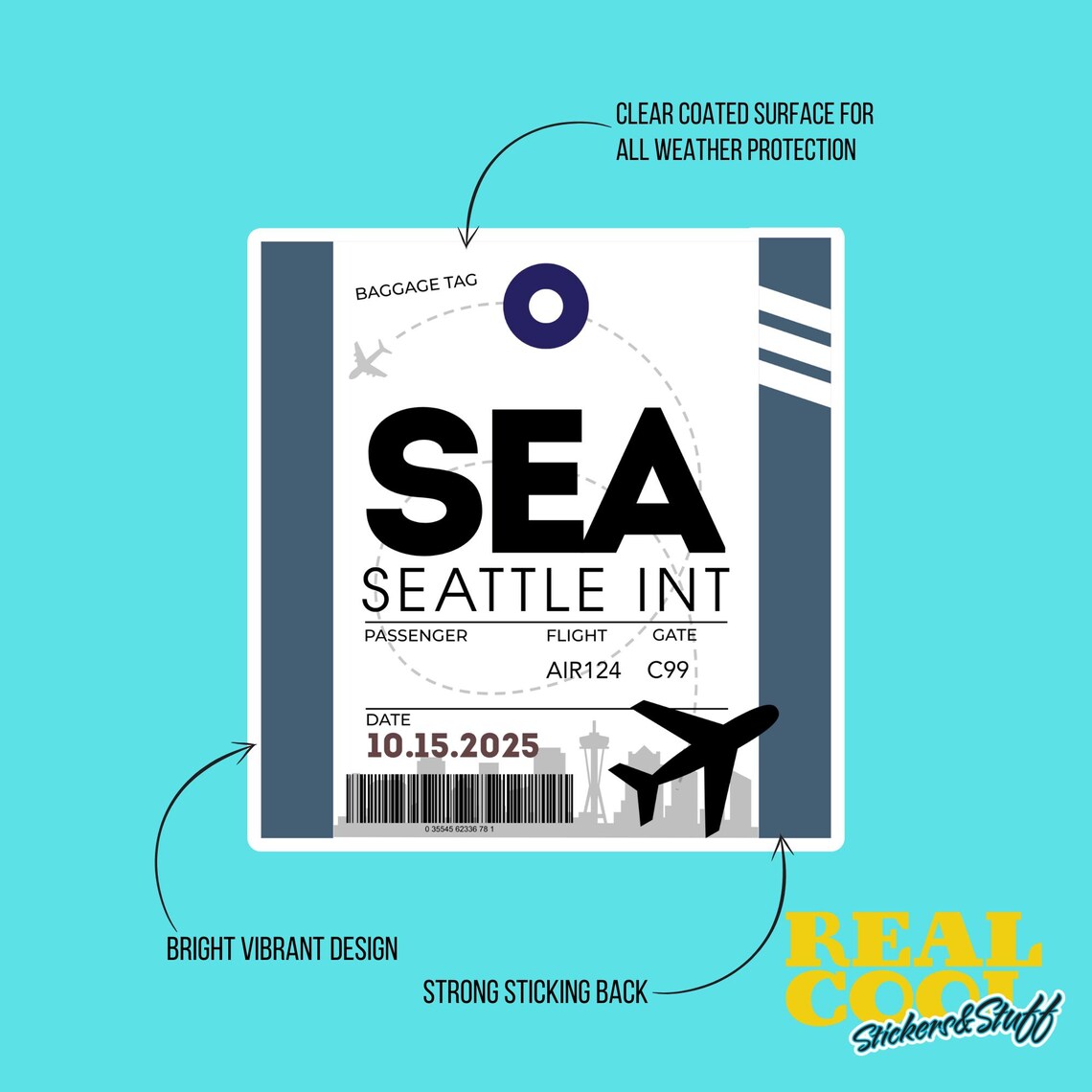 SEA Luggage Tag Sticker | Aviation Stickers | Seattle Airport Sticker ...