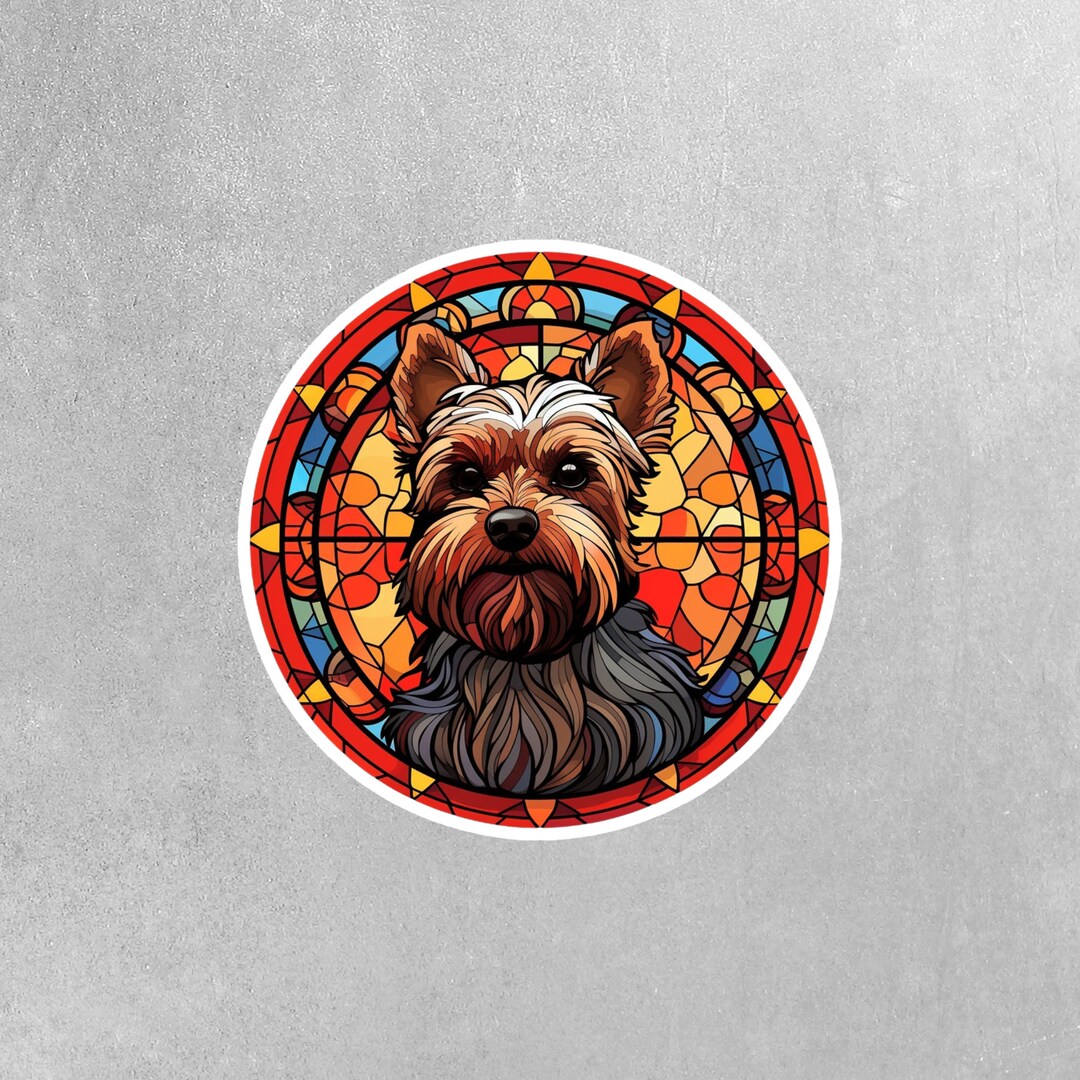 Stained Glass Yorkie Sticker | Yorkie Sticker | Stained Glass Stickers ...