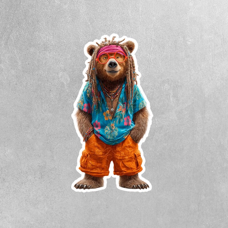 Dreadlocks Grizzly Bear Sticker: Funny Chillin' Creatures Vinyl Decal ...