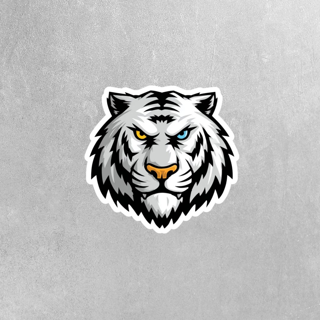 White Tiger Head Sticker - White Tiger Decal - Cartoon White Tiger ...