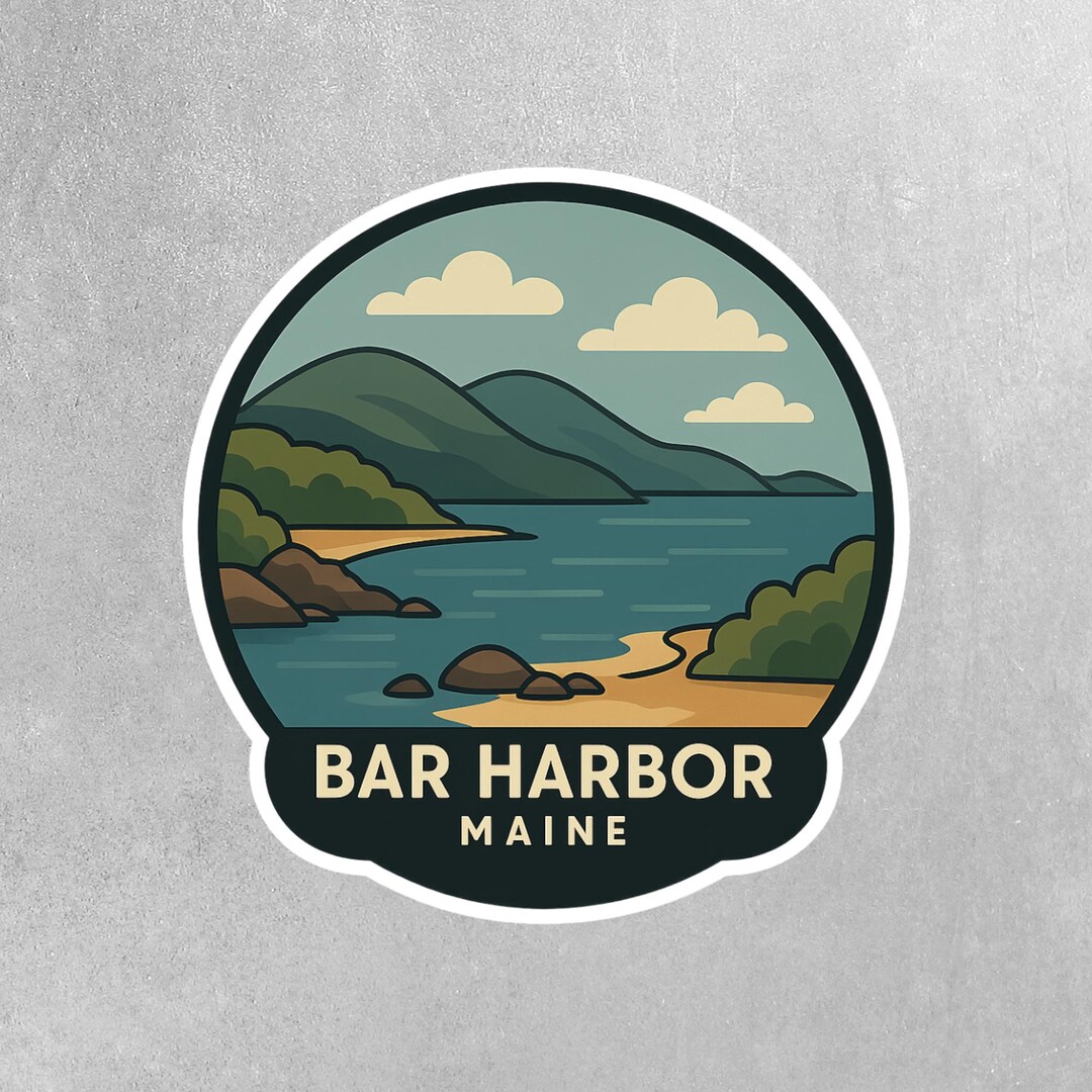 Bar Harbor Maine Sticker | Bar Harbor Travel Decal | Maine Illustration ...
