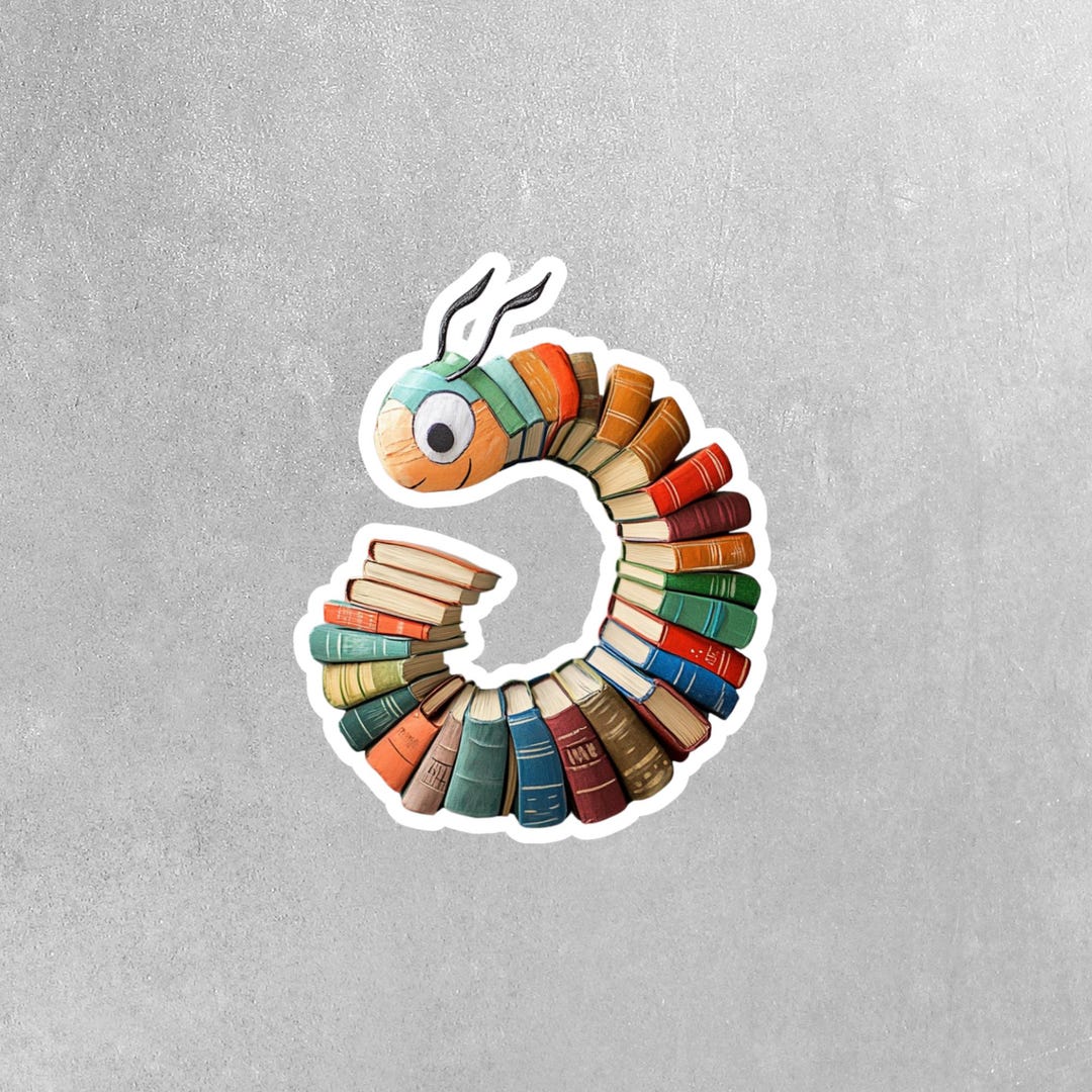 Book Worm Sticker | Cute Reading Decal, Book Lover Gift, Library Decor ...