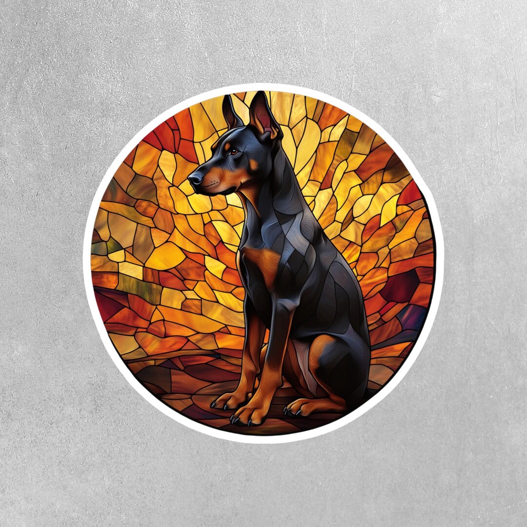 Doberman Sticker - Stained Glass Doberman Decal for Dog Lovers, Cute ...