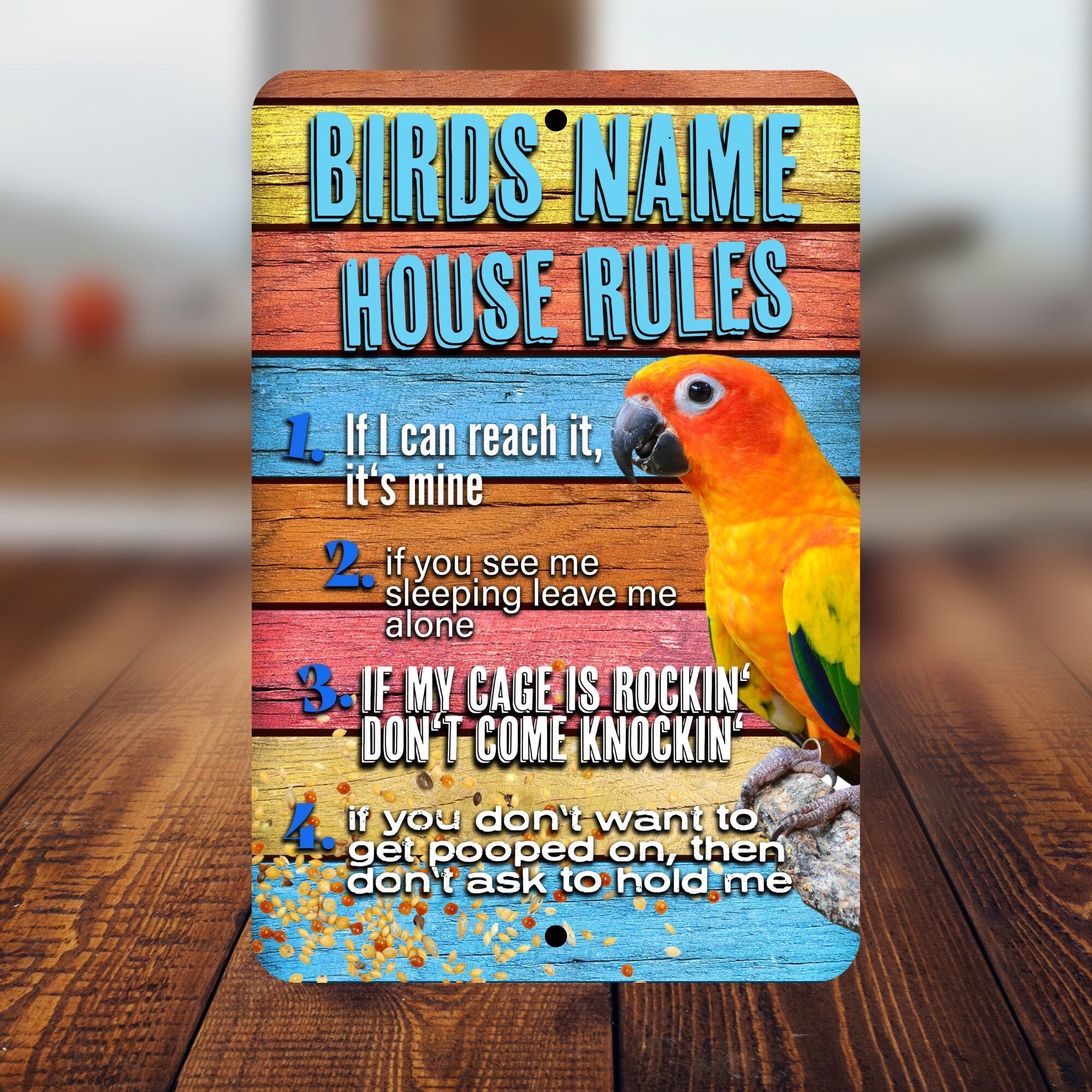 Sun Conure House Rules Sign | Personalized Sun Conure Sign | Rustic Sun ...