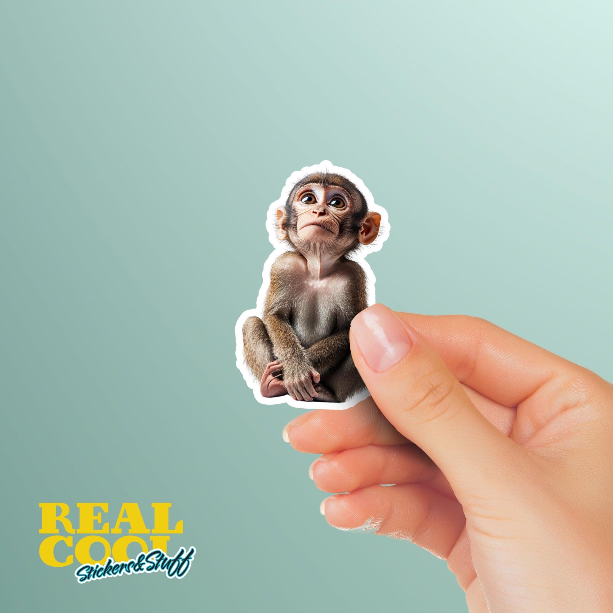 Monkey Sticker - Cute Animal Vinyl Decal, Monkey Wall Art, Fun Jungle ...