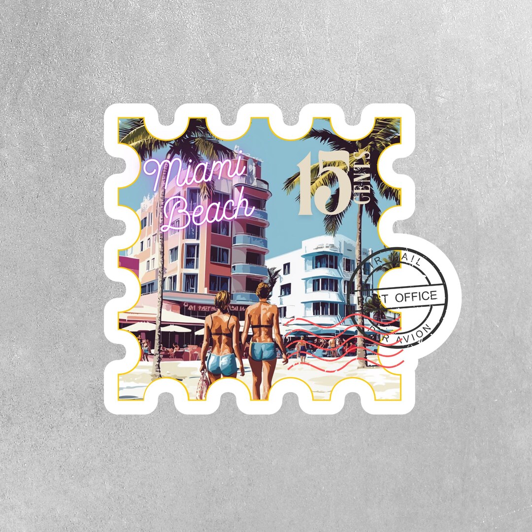 Miami Beach Sticker - Beach Sticker - Miami Beach Vintage Postage Stamp ...