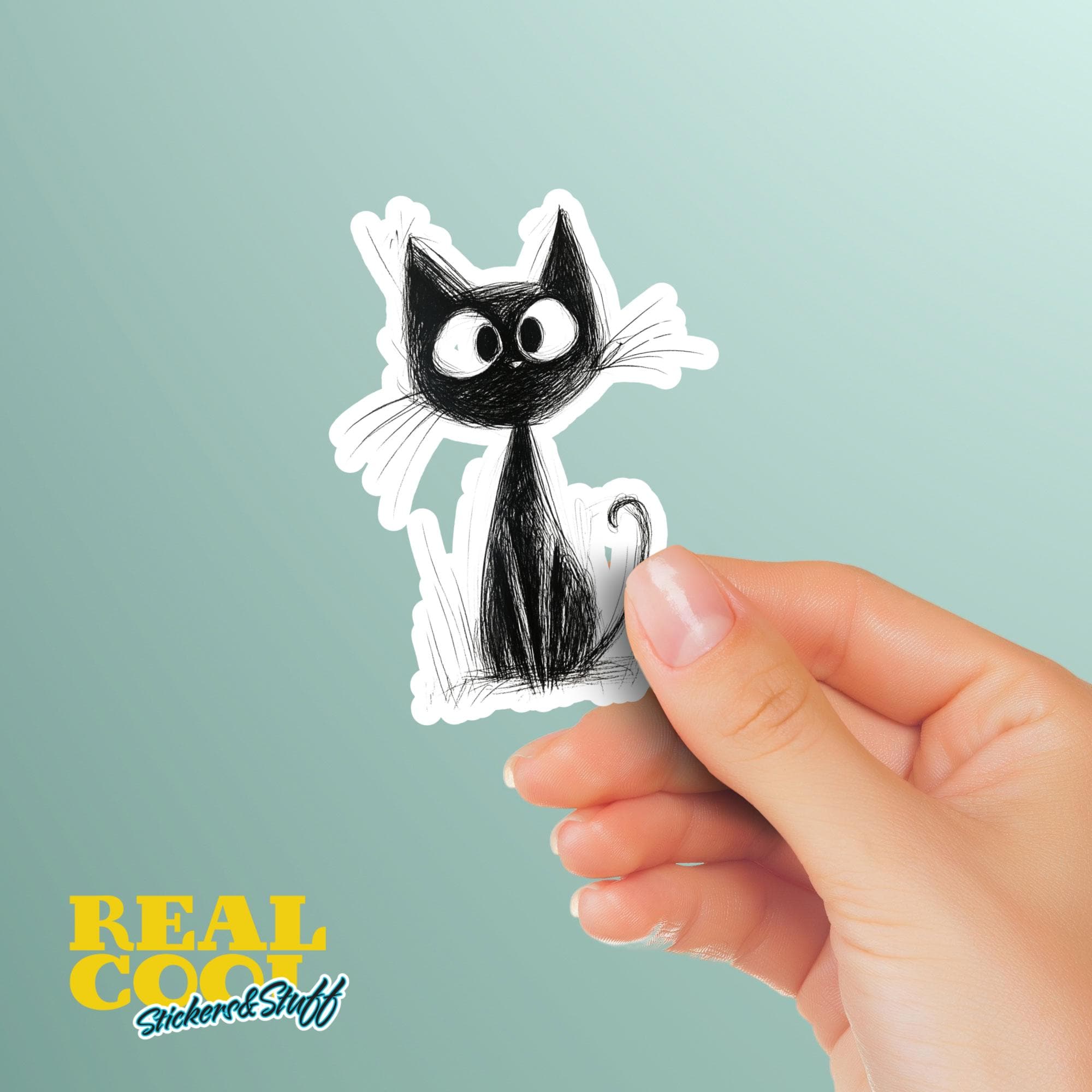 Pencil Sketch Cat Sticker - Black Cat Sticker - Cat Drawing Sticker ...