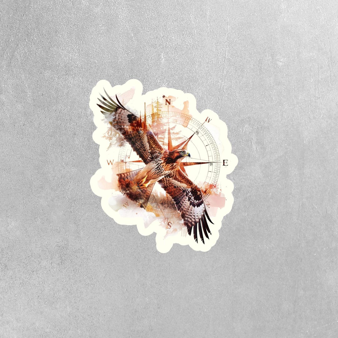 Hawk Sticker | Compass Sticker | Double Exposure Hawk Decal - Etsy
