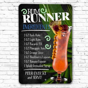 Bar Sign | Rum Runner Recipe Bar Sign | Cocktail Recipe Sign - Etsy