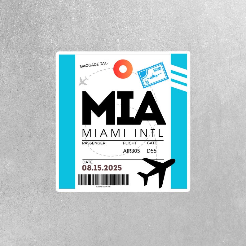 MIA Luggage Tag Sticker | Aviation Stickers | Miami Airport Sticker - Etsy