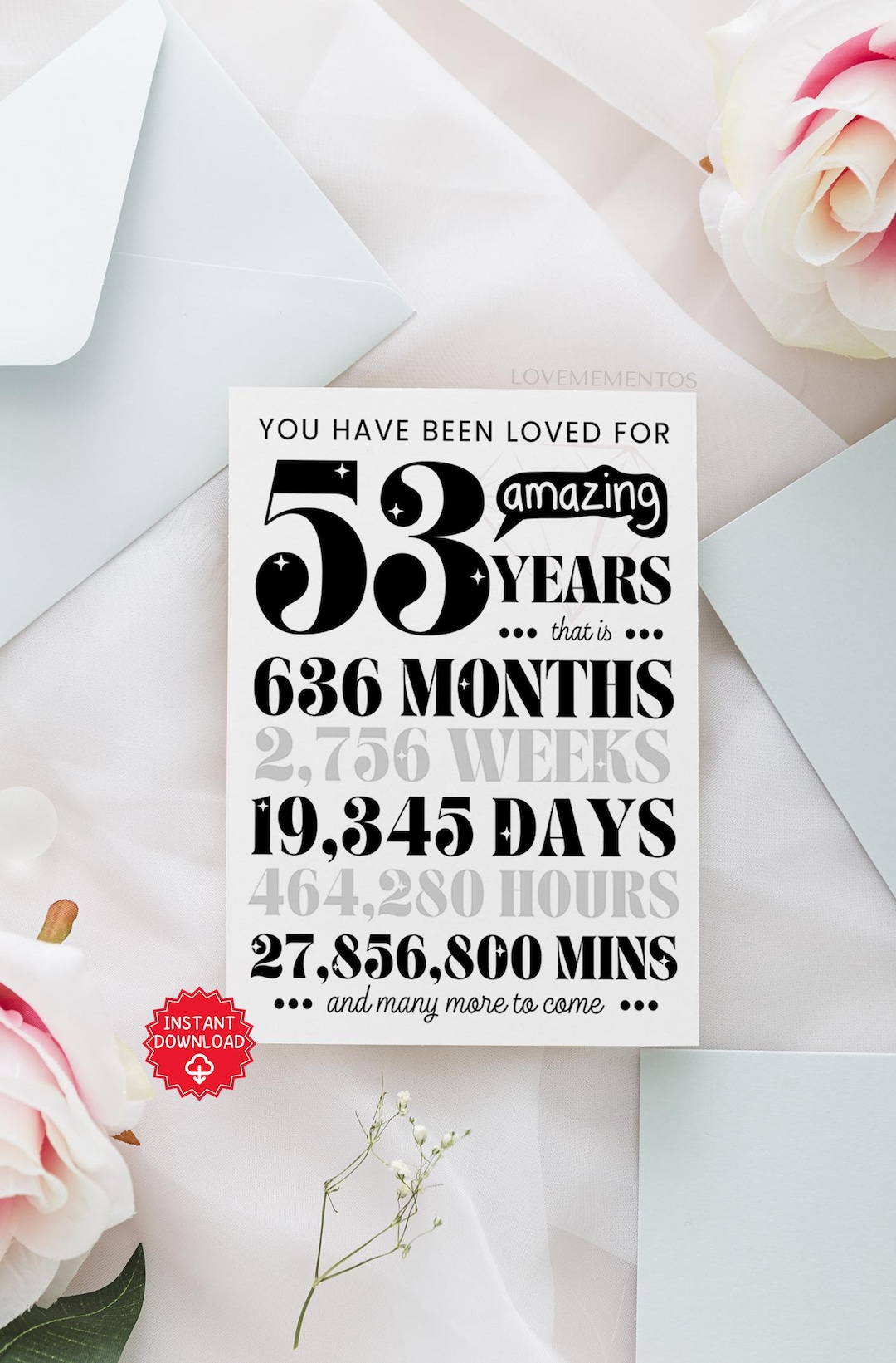 53rd Birthday Printable Card, 53rd Birthday Gift Men Women, Funny 53rd ...