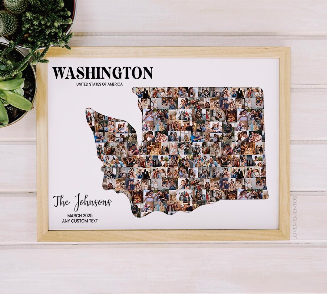 Washington Map Art Photo Collage, Washington Travel Memories ...