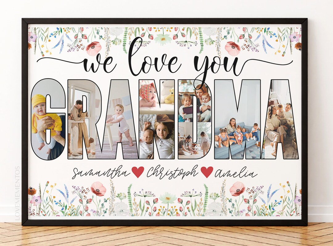 Grandma Photo Gift From Grandkids, Custom Collage Art Grandma From Baby ...