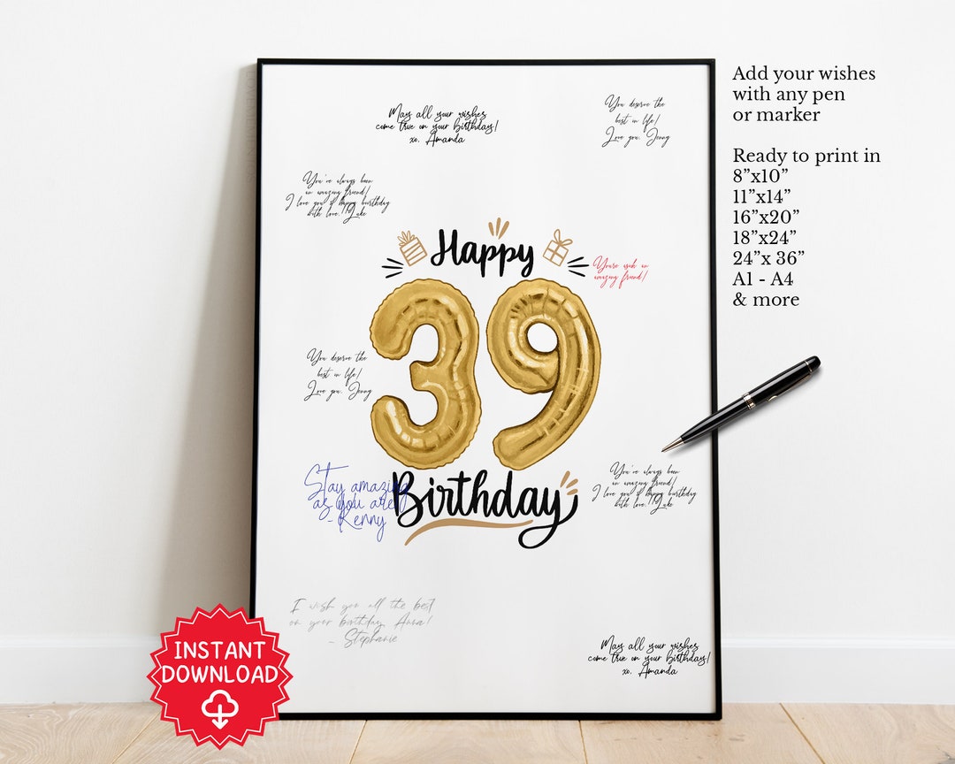 39th Birthday Decorations Guest Sign, 39th Birthday Gift for Men Women ...