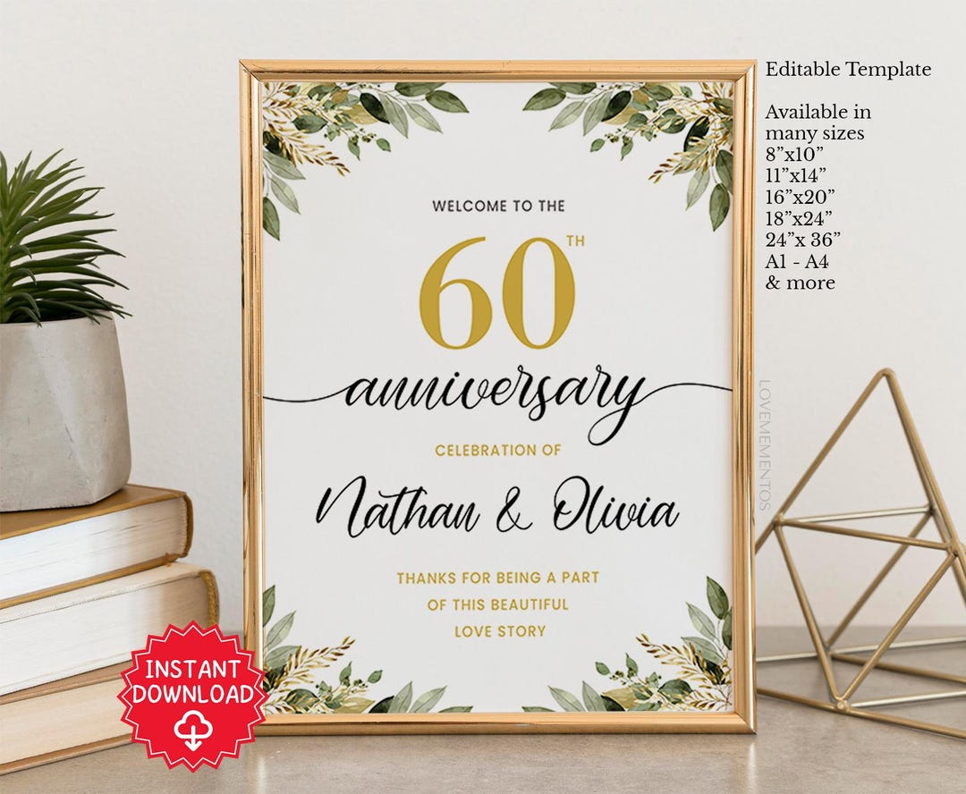 60th Anniversary Poster, 60th Anniversary Sign, 60 Years Anniversary ...