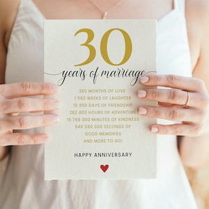 30th Anniversary Card, Printable 30 Years Wedding Anniversary Card for ...