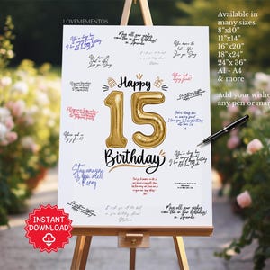 Printable 15th Birthday Decorations, 15th Birthday Guest Book, 15th ...