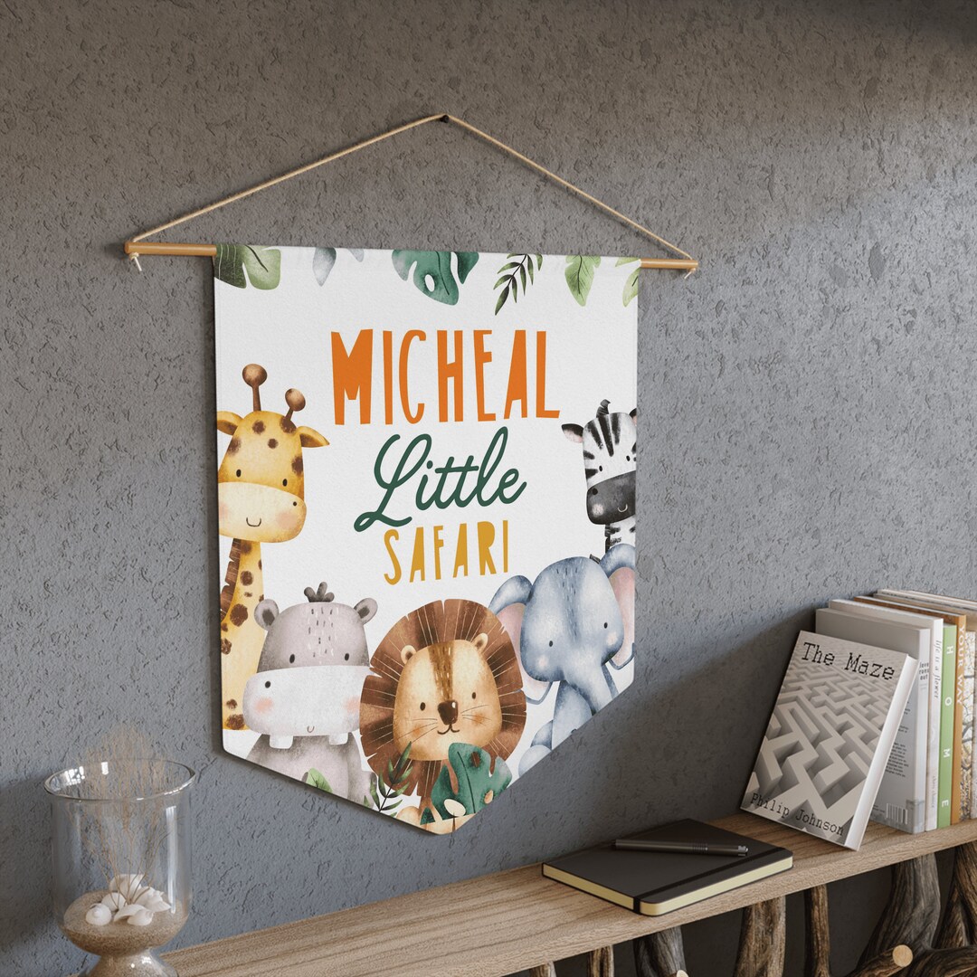 Safari Themed Name Pennant Nursery Room Decor for Newborn, Baby Shower ...