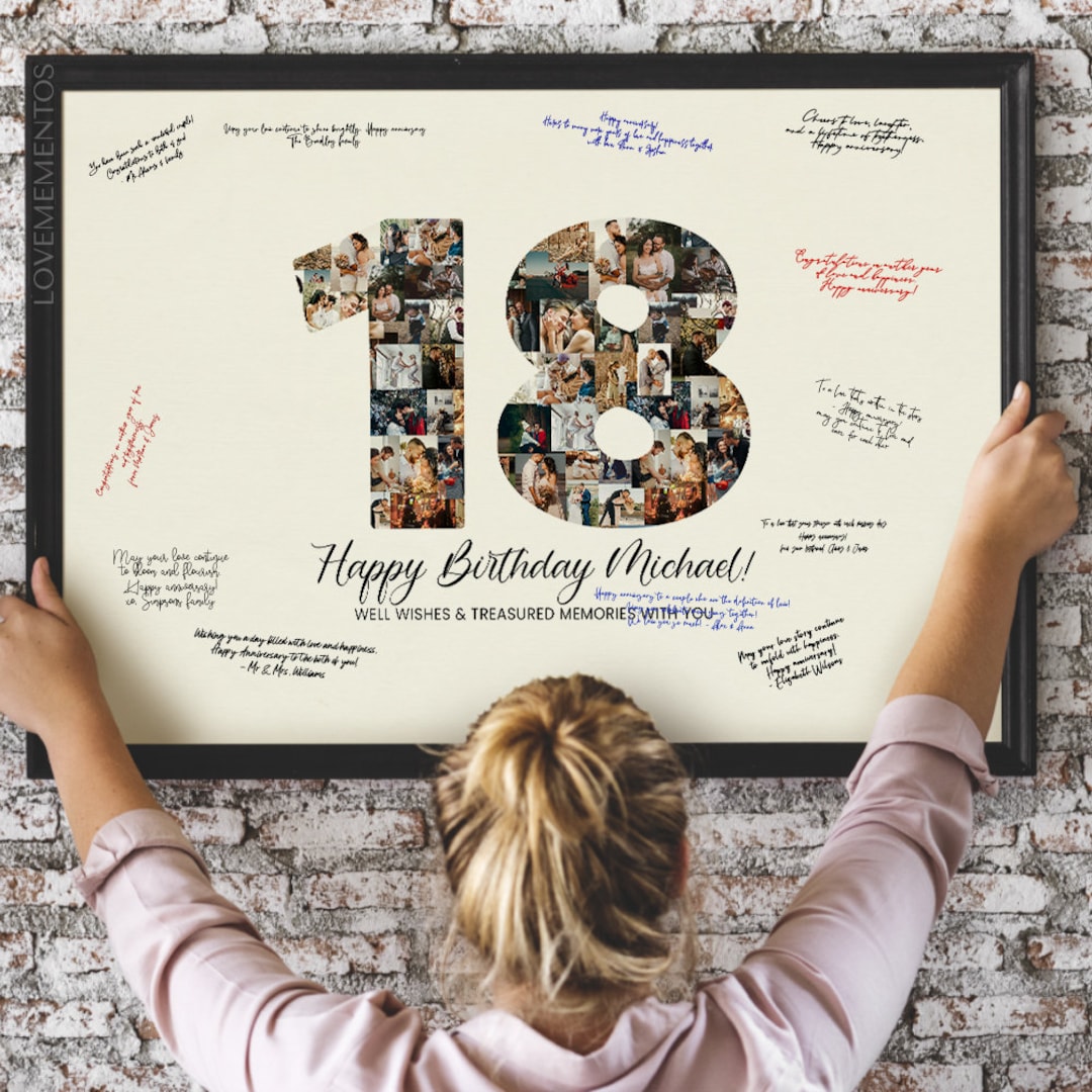 18th Birthday Decoration Photo Collage Guest Sign Poster, 18th Birthday ...