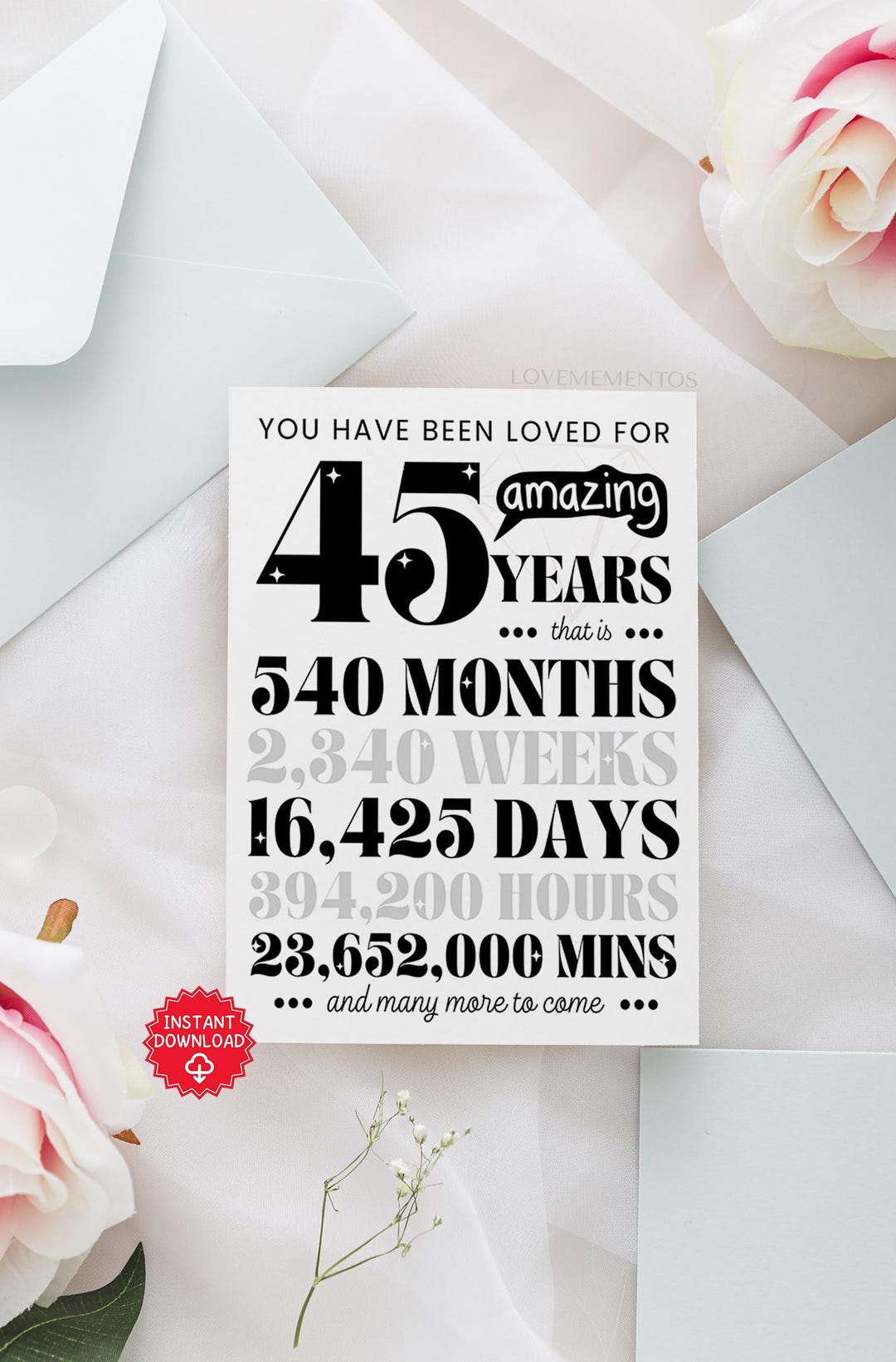 45th Birthday Printable Card, 45th Birthday Gift Men Women, Funny 45th ...