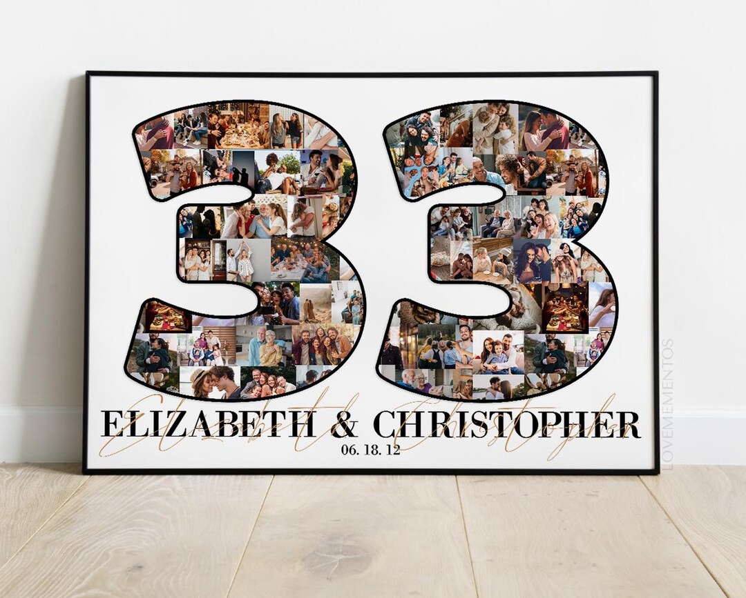 33 Years Anniversary Photo Collage Gift for Parents Couples, 33rd ...