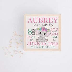 Elephant Baby Announcement Sign, Baby Girl Elephant Nursery, Elephant ...
