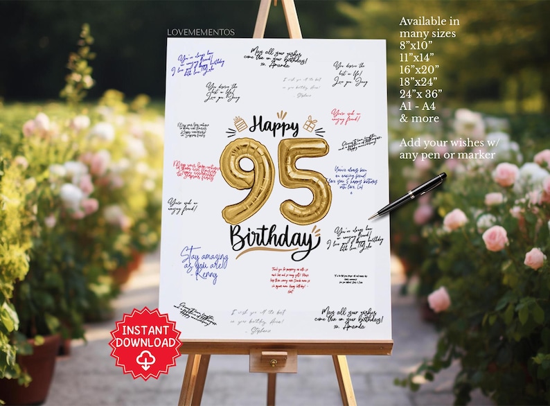 Printable 95th Birthday Decorations, 95th Birthday Guest Book, 95th ...